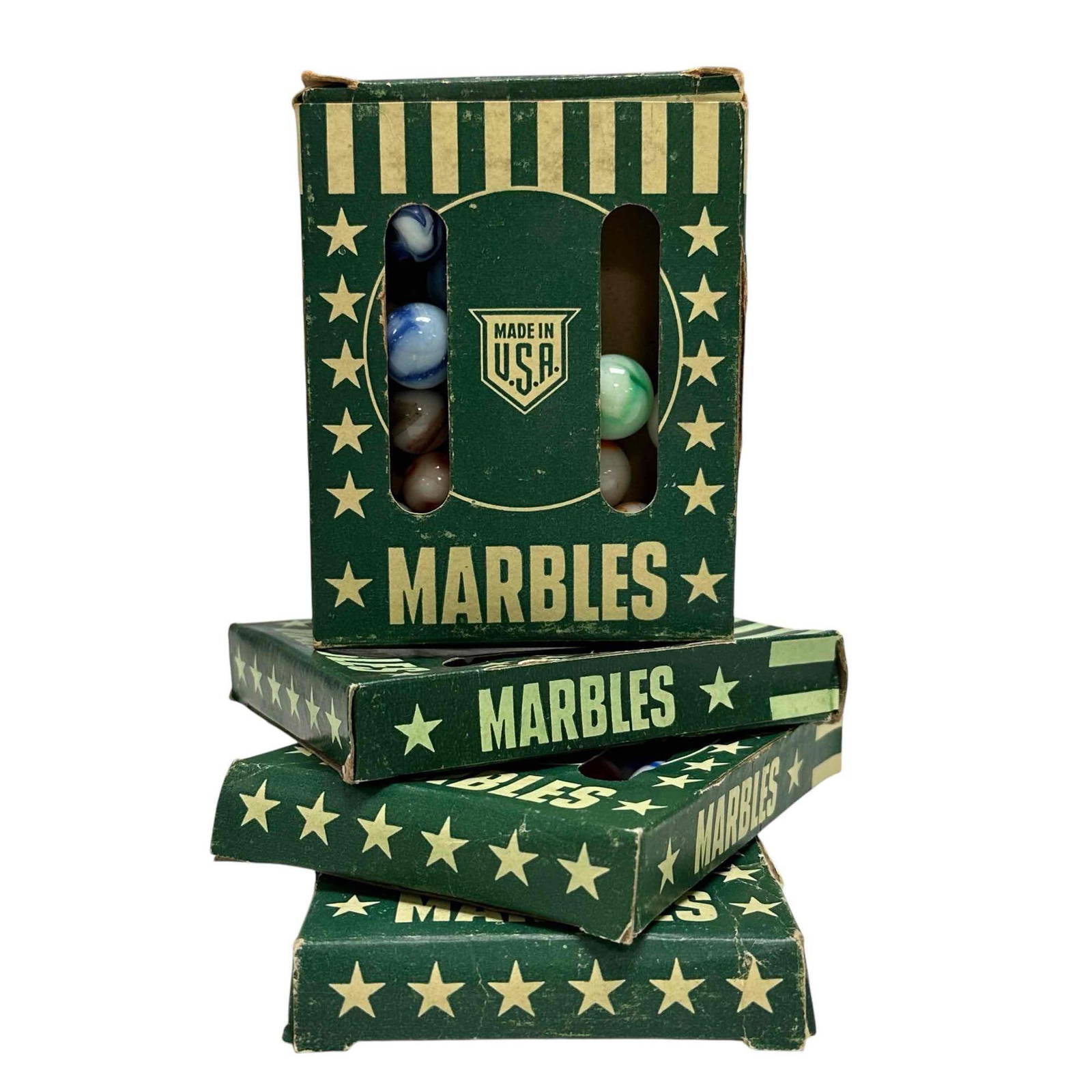 Four Green Boxed Marbles Auction