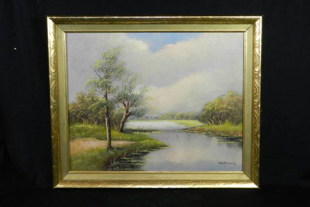 Pmf Van Herwaarden Oil On Canvas Scenic Lake