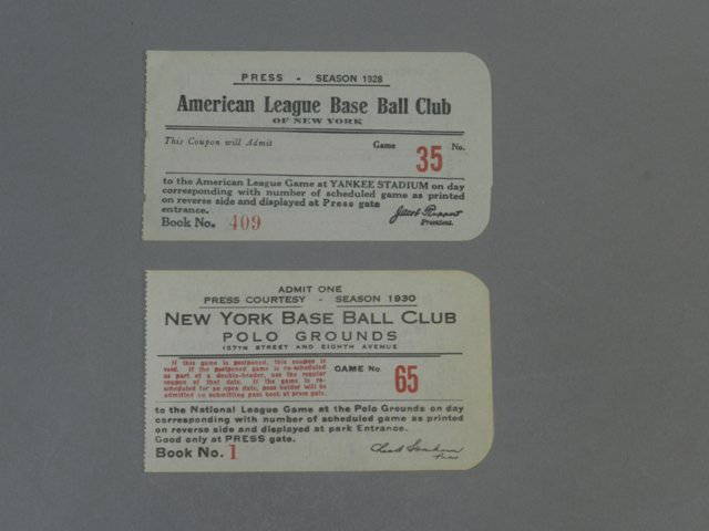 1928 Yankees And 1930 Giants Baseball Press Tickets