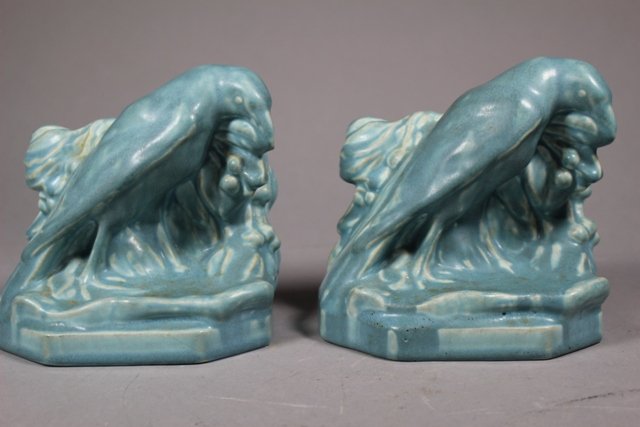 1944 Rookwood Pottery Raven Bookends
