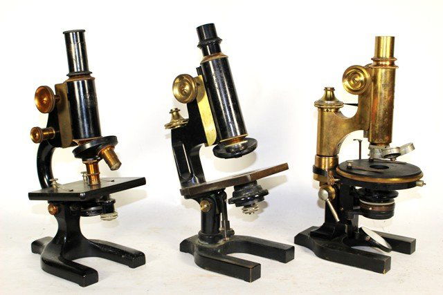 Three Vintage Brass Microscopes