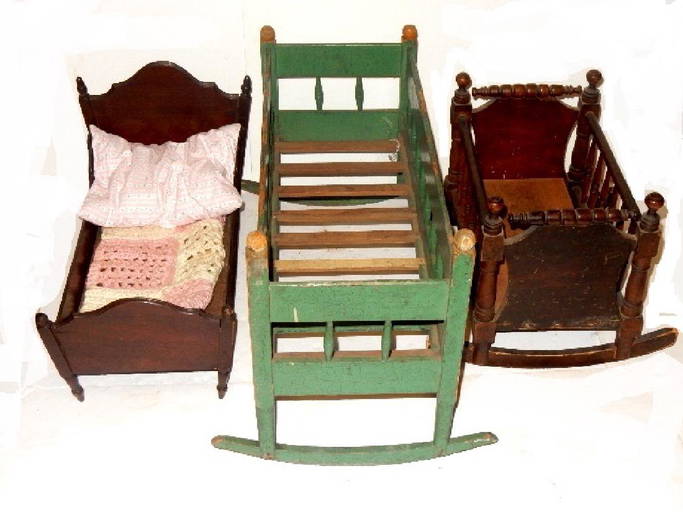 Three Antique Childs Doll Bed And Cradles