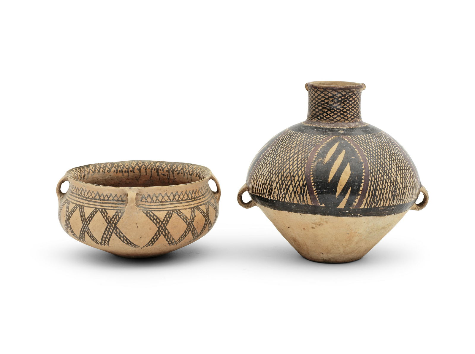 Two Early Painted Pottery Vessels Neolithic Period,