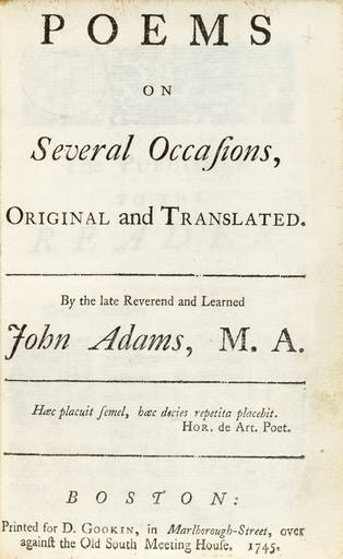 Adams, John. 1704 1740. Poems On Several Occasions,
