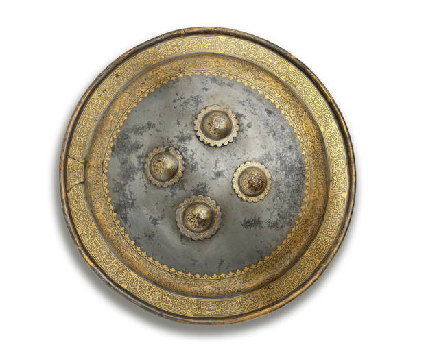 A Qajar Gold Damascened Steel Shield (sipar) Persia,
