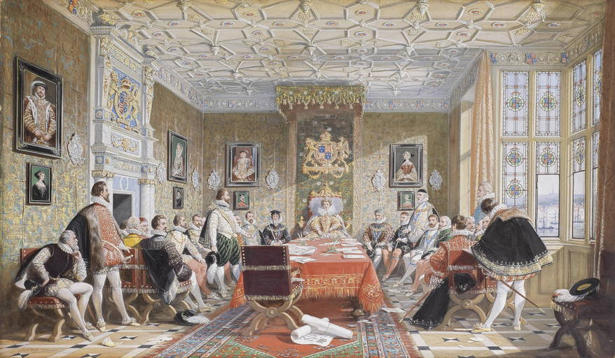 Joseph Nash (british, 1808 1878) Queen Elizabeth I And Her Privy Council