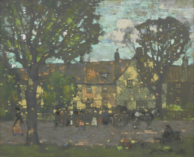 James Watterson Herald (British, 1859-1914) Village scene with horse ...