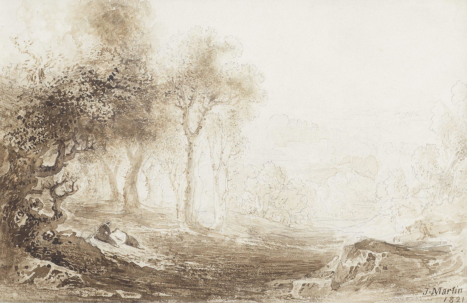 John Martin (Haydon Bridge 1789-1854 Isle of Man) A woodland with ...