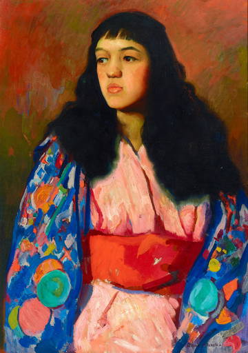 Alfred R. Mitchell (1888-1972) Portrait of a black haired woman 34 x 24 ...
