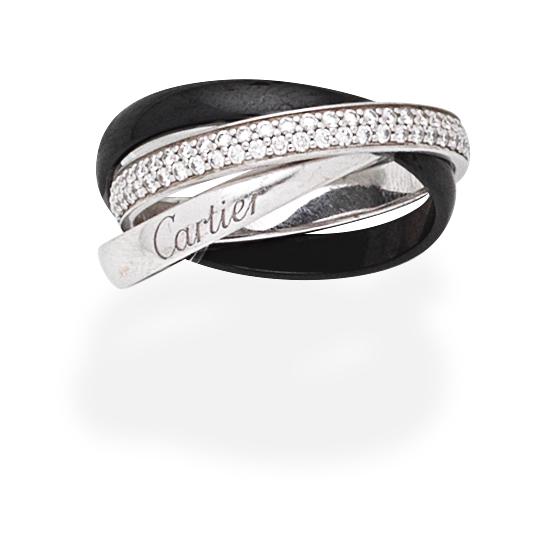 Cartier: Diamond And Ceramic 'trinity' Ring