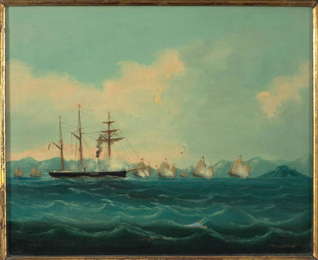 Two Paintings Depicting Hms Algerine Canton School, 19th Century (2)