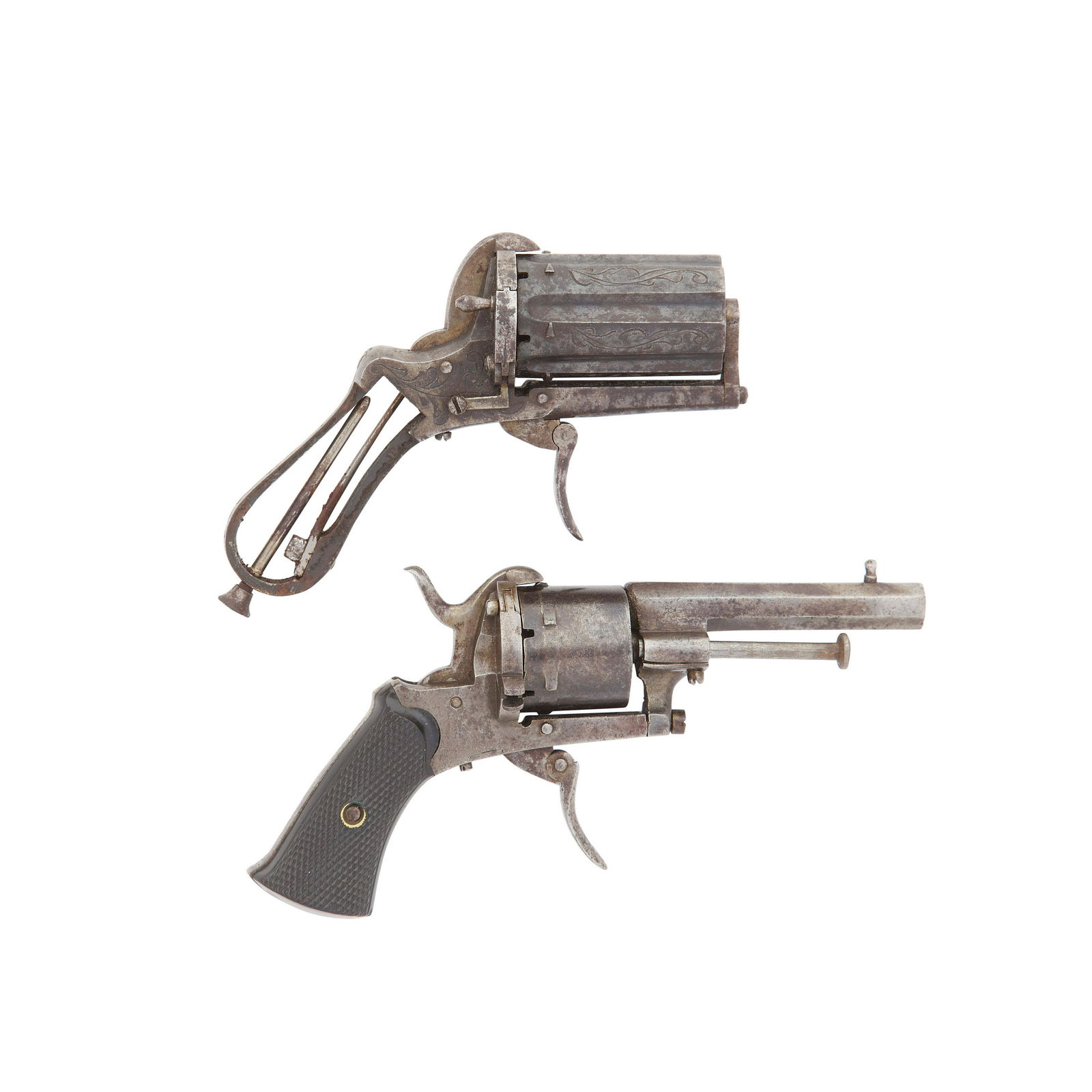 Two Liège Pin Fire Six Shot Pocket Revolvers Of Small Bore (2)