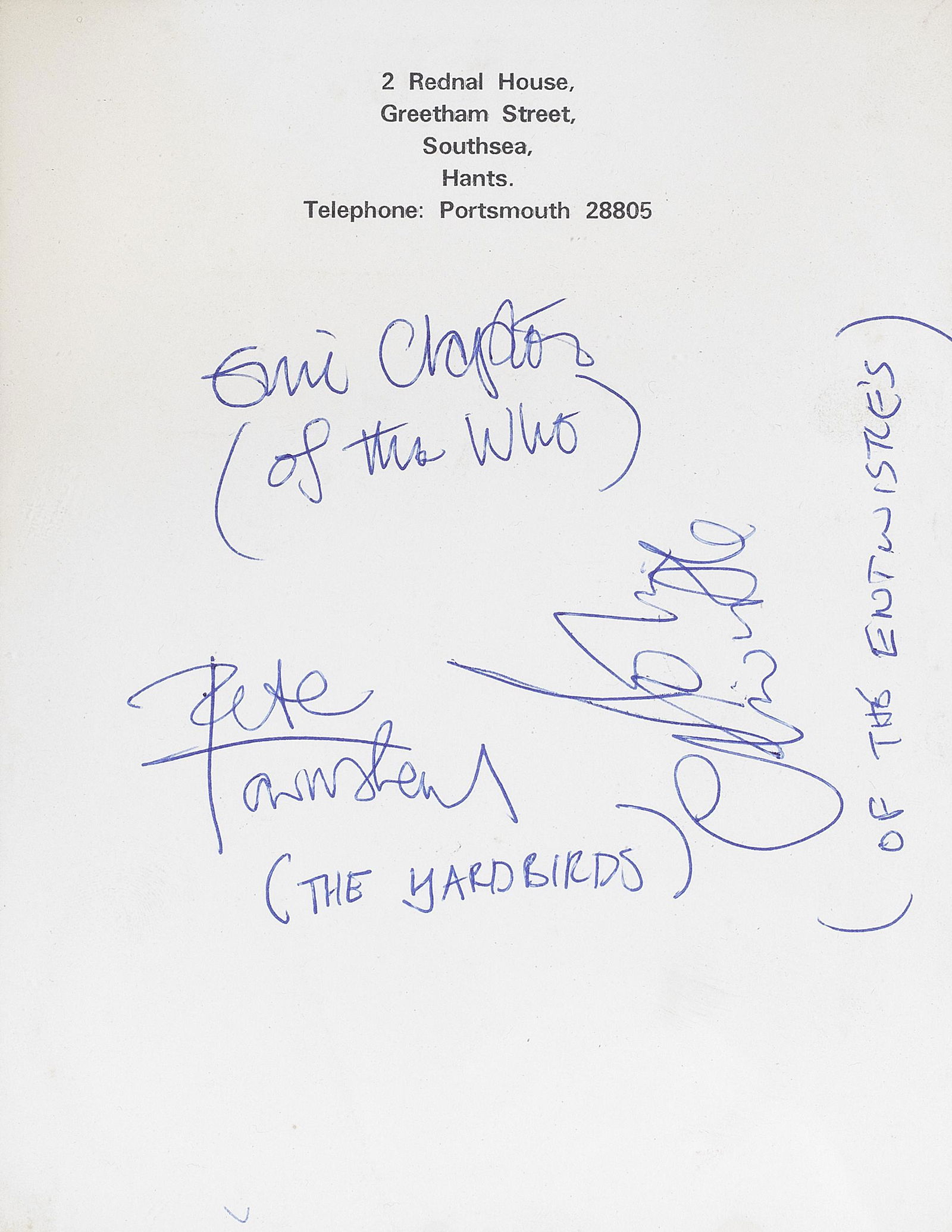 The Who/eric Clapton: A Set Of Signatures Acquired On The Set Of 'tommy ...