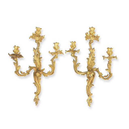 A pair of impressive French gilt bronze three light wall appliques In ...