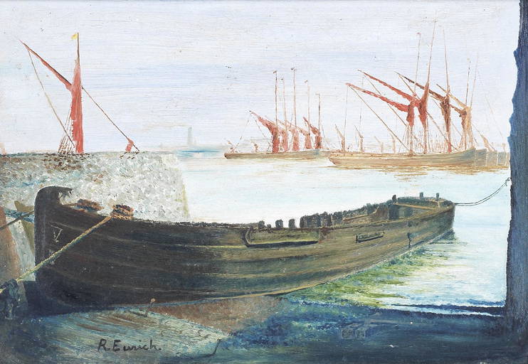 Richard Eurich R.A. (British, 1903-1992) Old Barge on the Thames ...