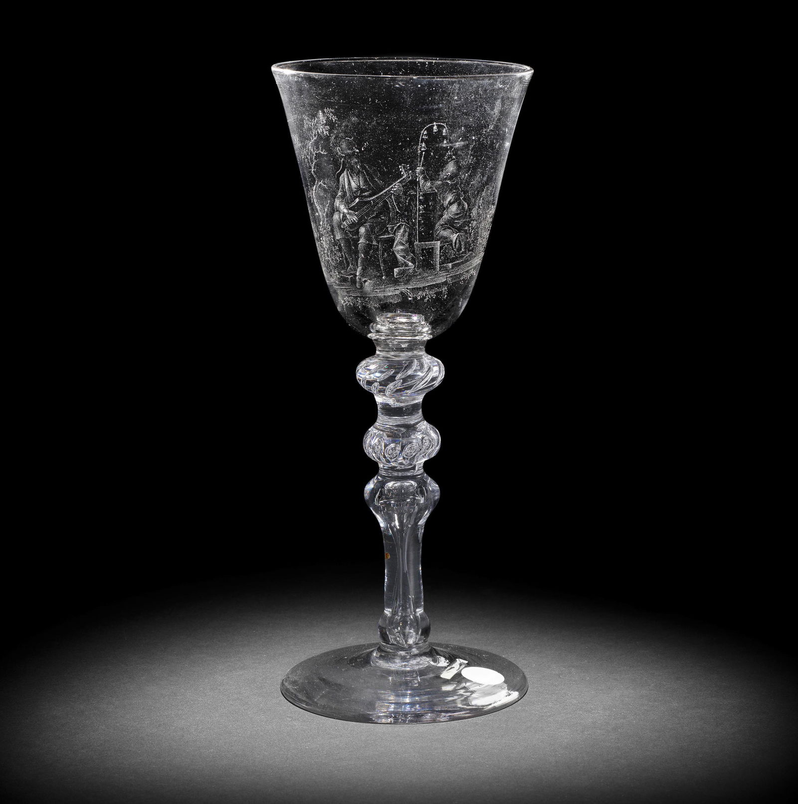 An exceptional Dutch stipple-engraved light baluster goblet by 'Alius ...
