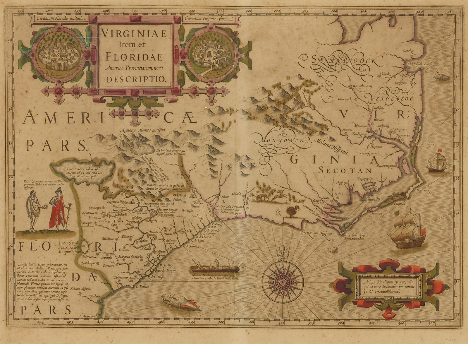 Hondius, Jodocus. 1563 1612. Virginia Item Et Floridae, Americae ...