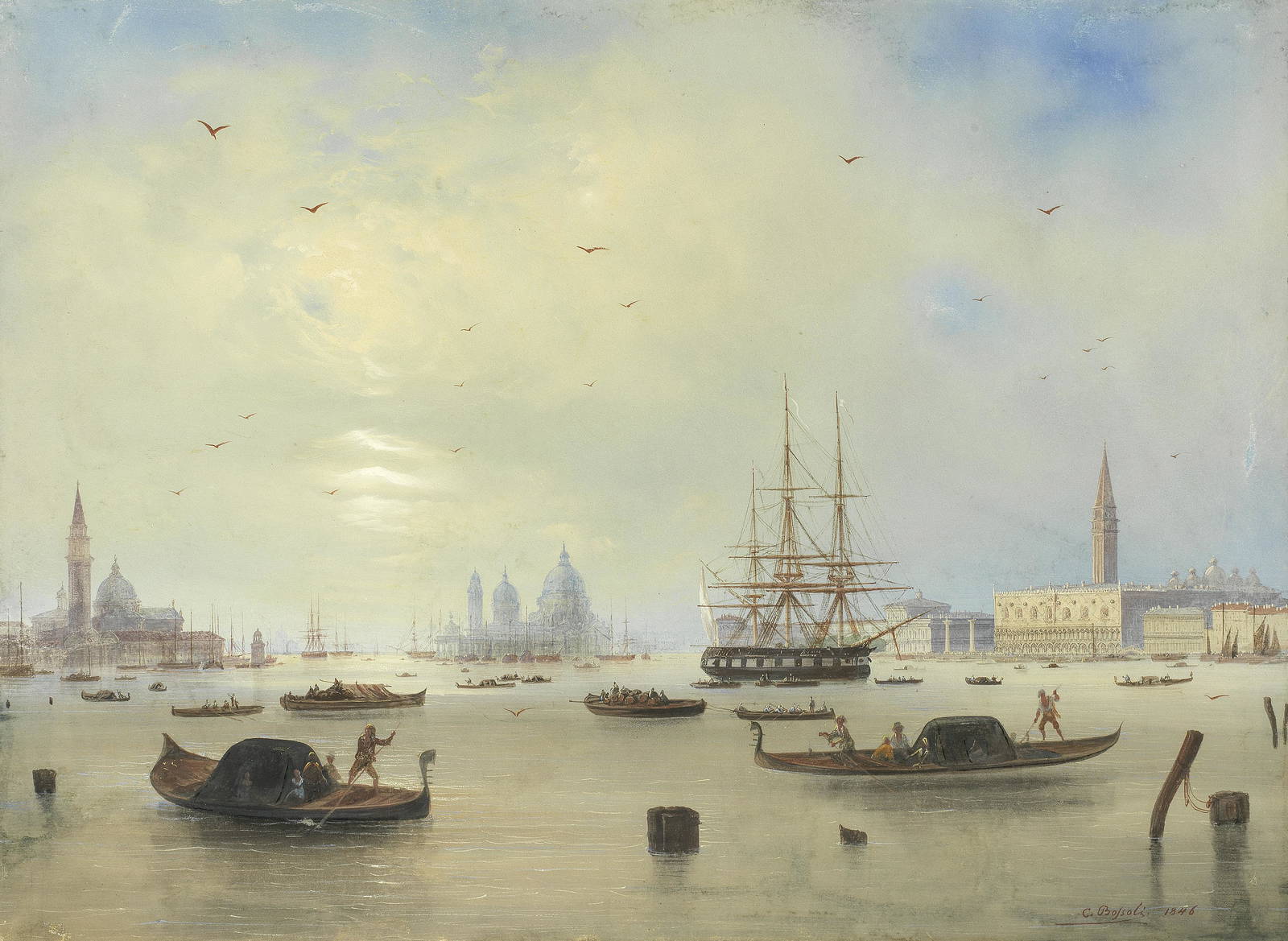 Carlo Bossoli (Swiss, 1815-1884) The Bay of San Marco, Venice (#0011 ...