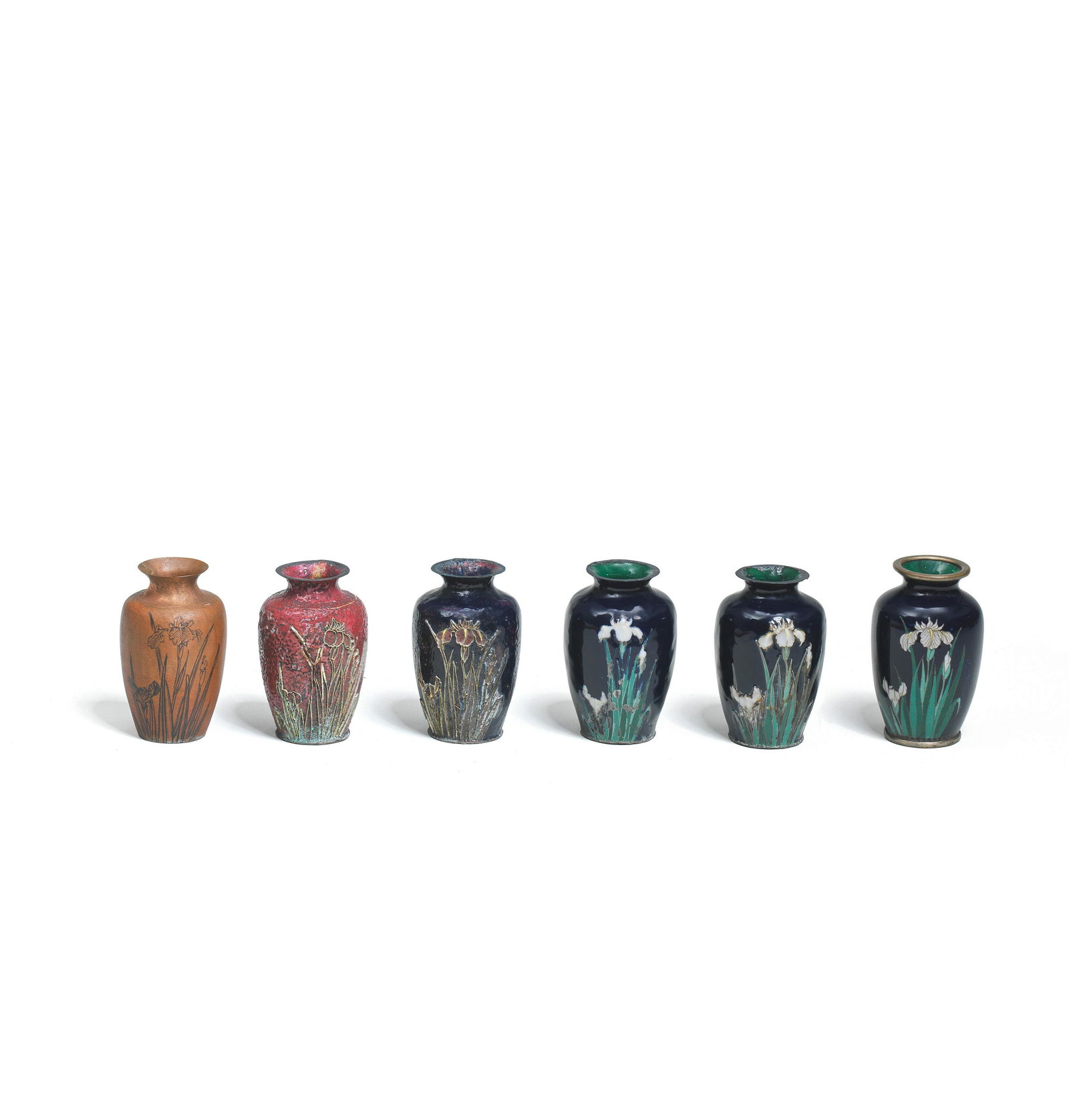 Six Demonstration Vases Showing Stages Of The Cloisonné Enamelling ...