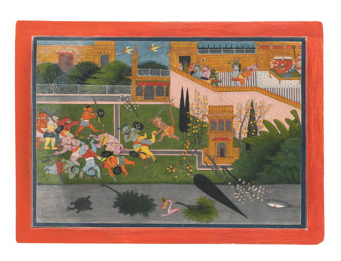 An Illustration To The Ramayana, Depicting Hanuman Fighting The ...