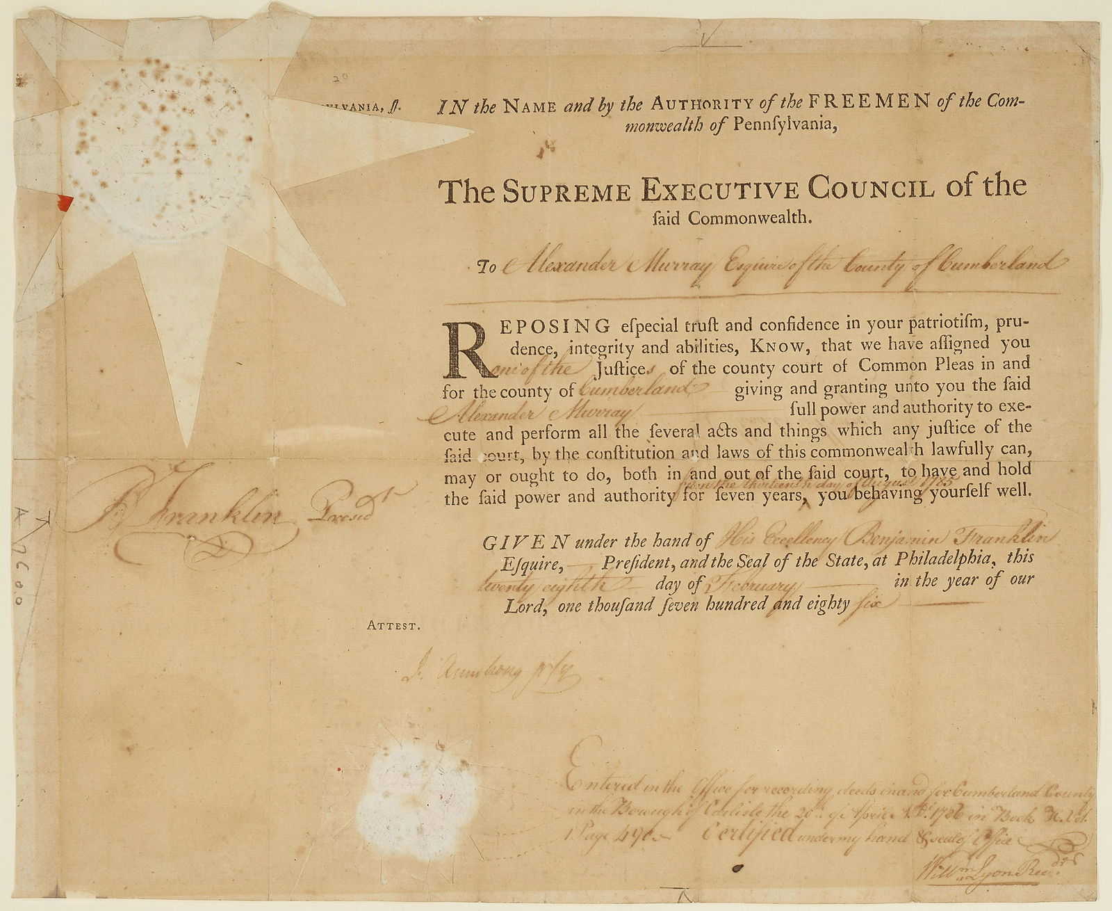 Franklin Appoints A Justice Of The County Court. Franklin, Benjamin ...