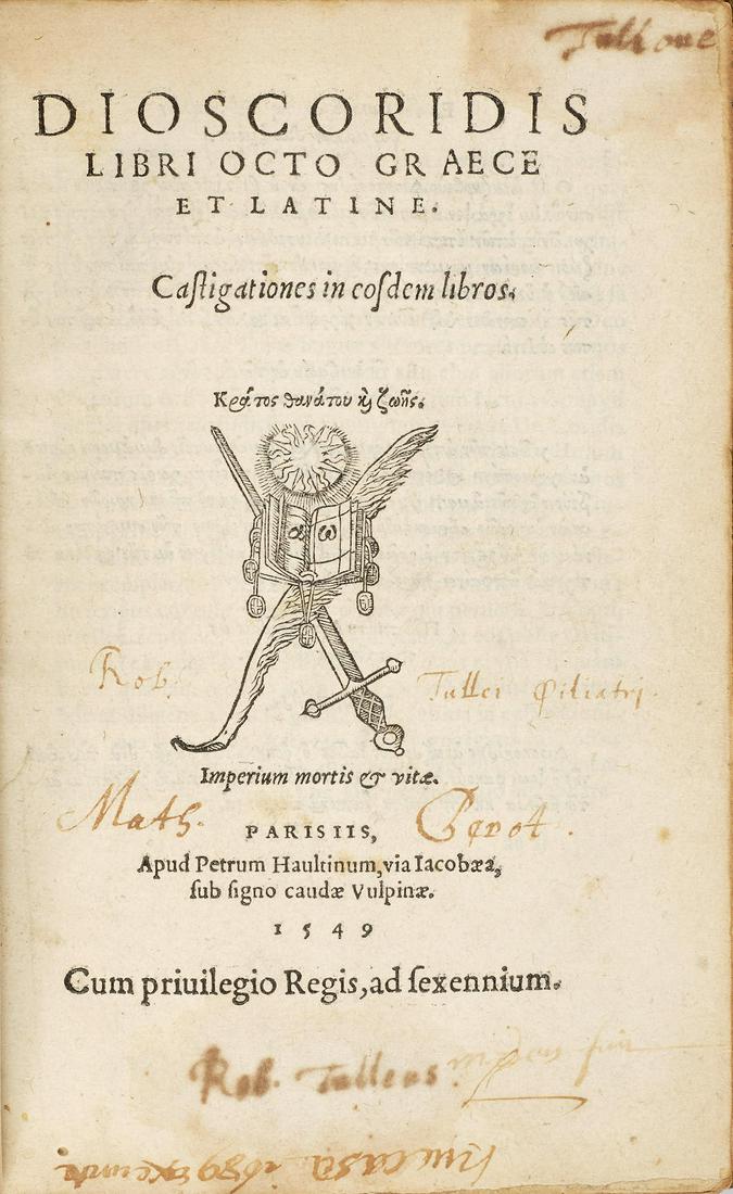 Dioscorides, Pedacius. C.40-90. Libri Octo. Greek Text With Latin ...