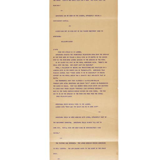 Apollo 11: Extensive Original Teletype Roll Of The Moon Landing. Printed Teletype On Rolled Pape...