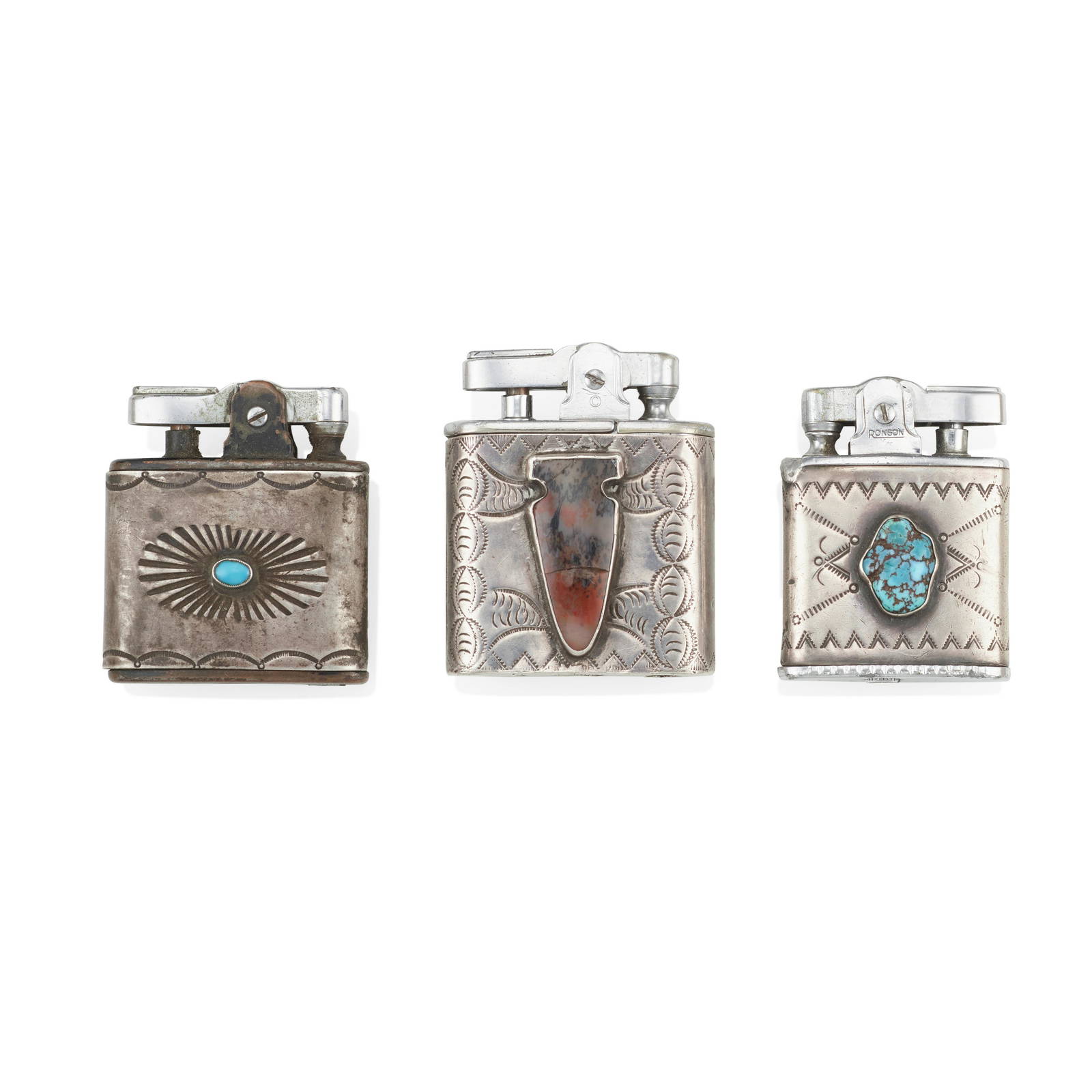 Three Stone-set Turquoise-clad Lighters Auction