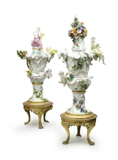 Two Rare And Monumental Meissen Figural Vases And Covers Emblematic Of ...