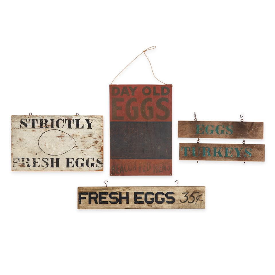 Four Vintage 'eggs' Signs, America, 19th/20th Century. Auction