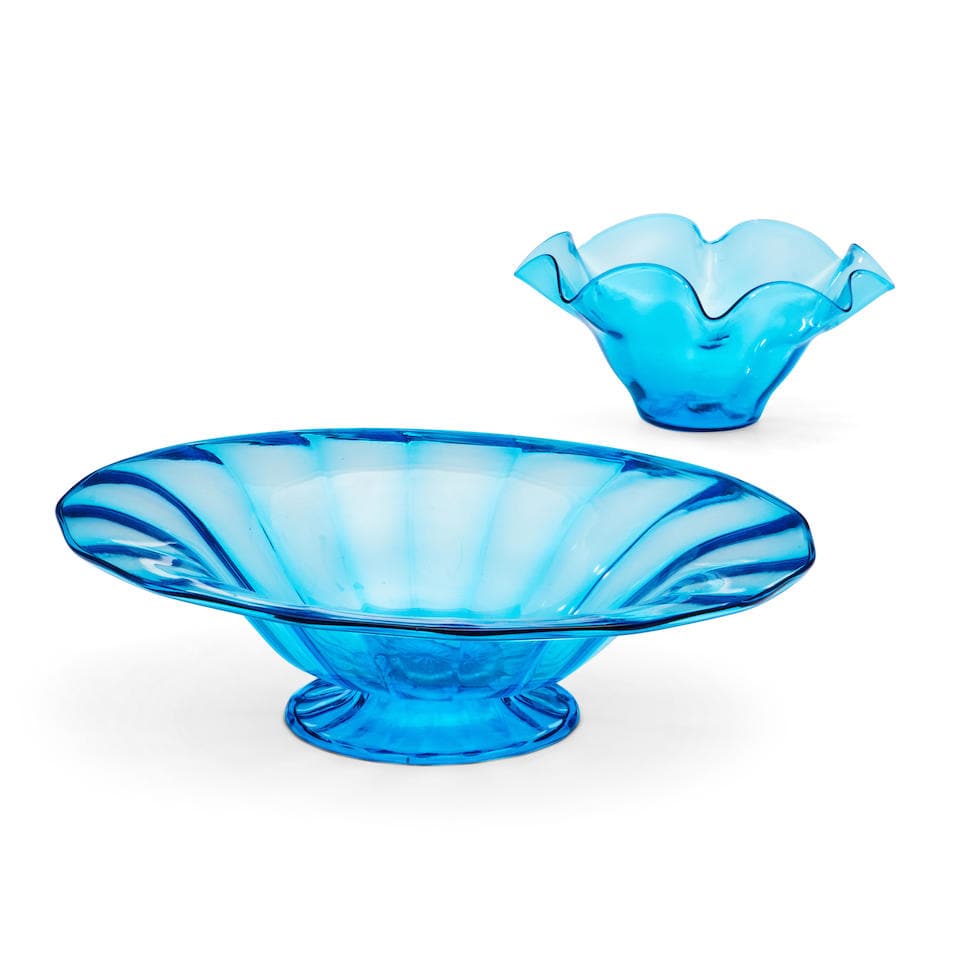 Two Blue Glass Bowls Auction