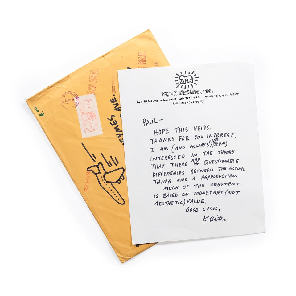 Haring (keith) Autograph Letter Signed ('good Luck, Keith'), To Paul ...