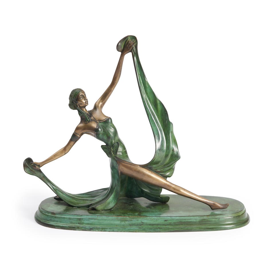 Art Deco Dancer Bronze Sculpture Late 20th Century, Incised Signature ...