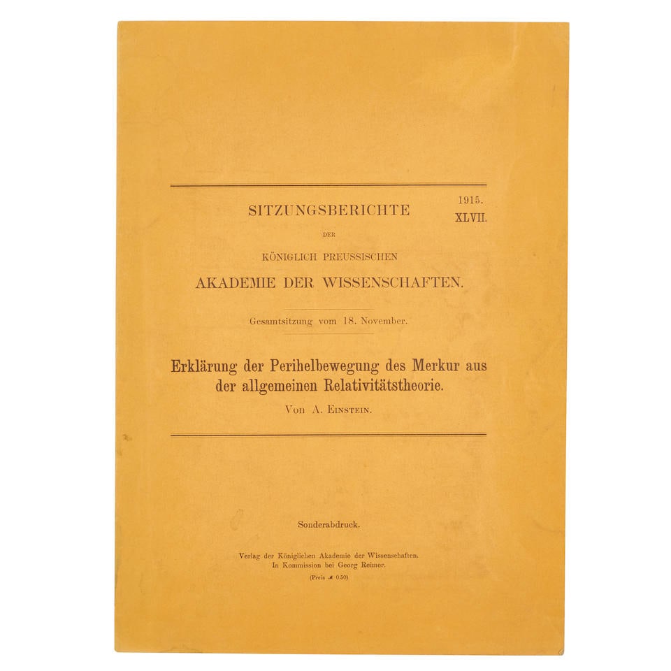 Einstein's Proof Of General Relativity. Einstein, Albert. 1879-1955 ...