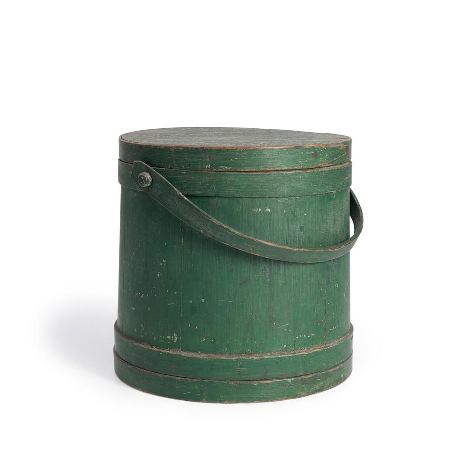 Large Green-painted Covered Pail Or Firkin, America, Mid-19th Century ...