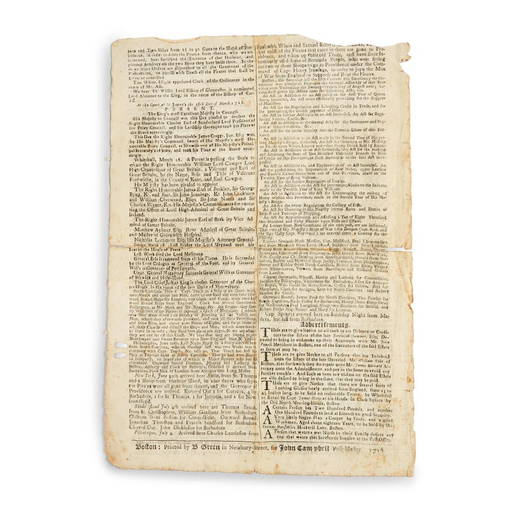 Early Boston Newspapers. The Boston News Letter, No. 742