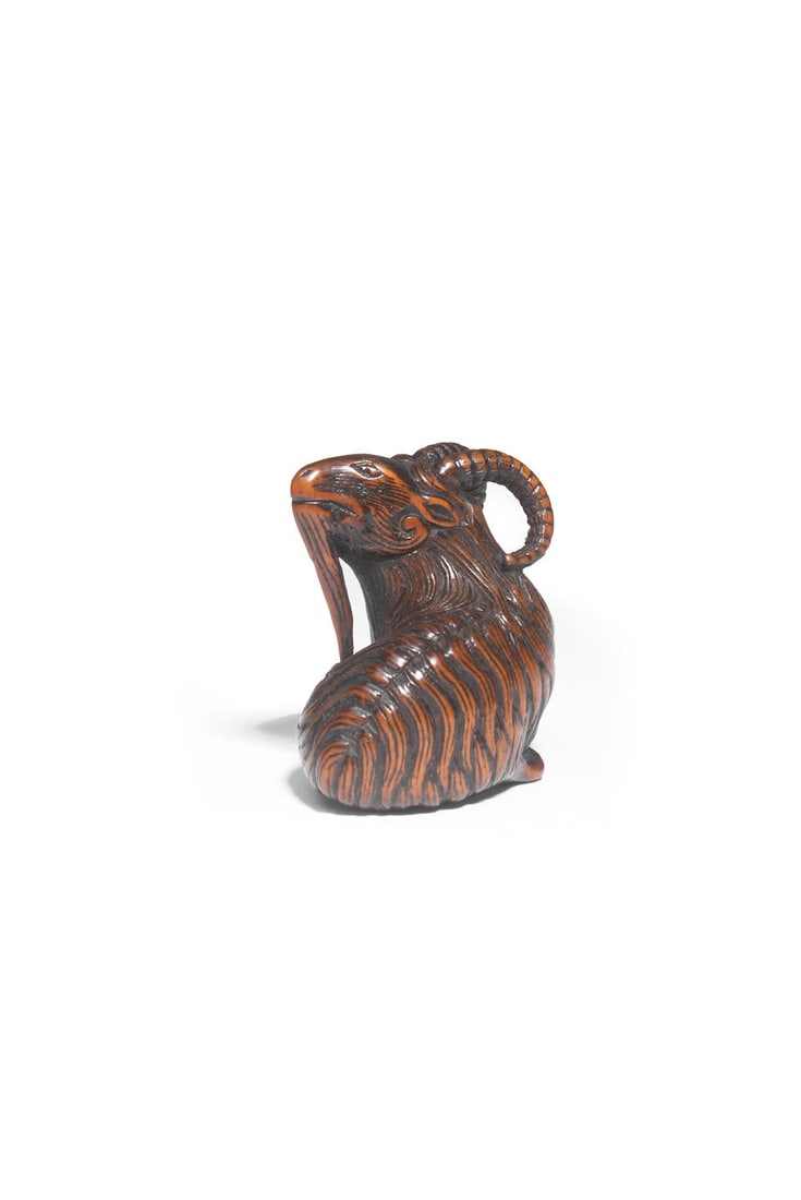 A Wood Netsuke Of A Goat By Kokei, Kuwana, Ise Province, Edo Period ...