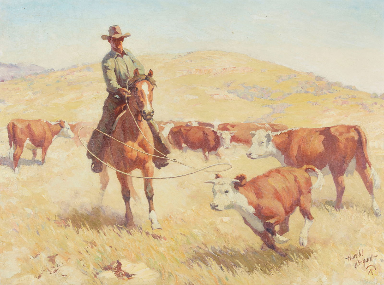 Harold Edward Bryant (1894-1950) The Maverick 24 X 32 In. Framed 32 X ...