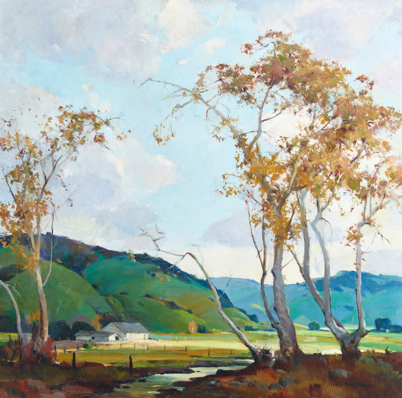 Orrin A. White (1883-1969) Green Fields And Sycamores 36 1/4 X 36 1/4 ...