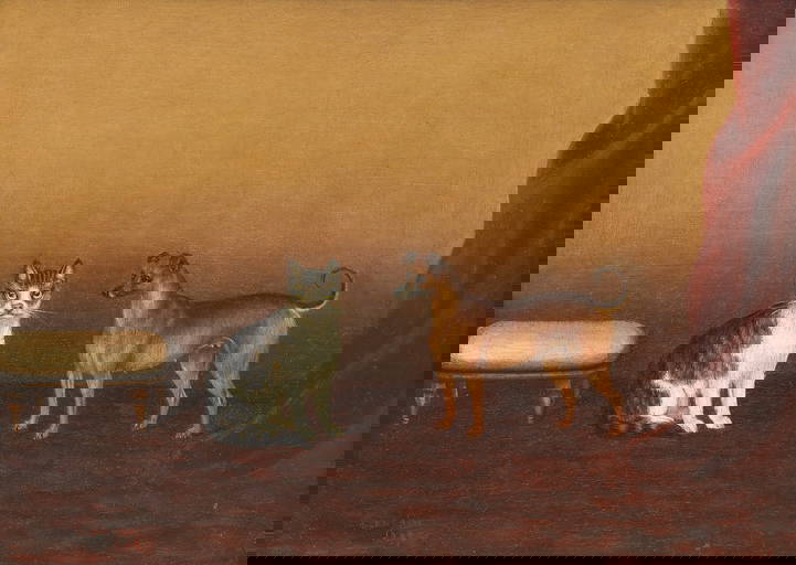 Frederick French (british, 19th/20th Century) Interior With A Cat And Dog