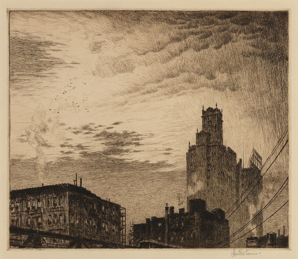 Martin Lewis (american, 1881 1962) Skyline, New York Etching And ...