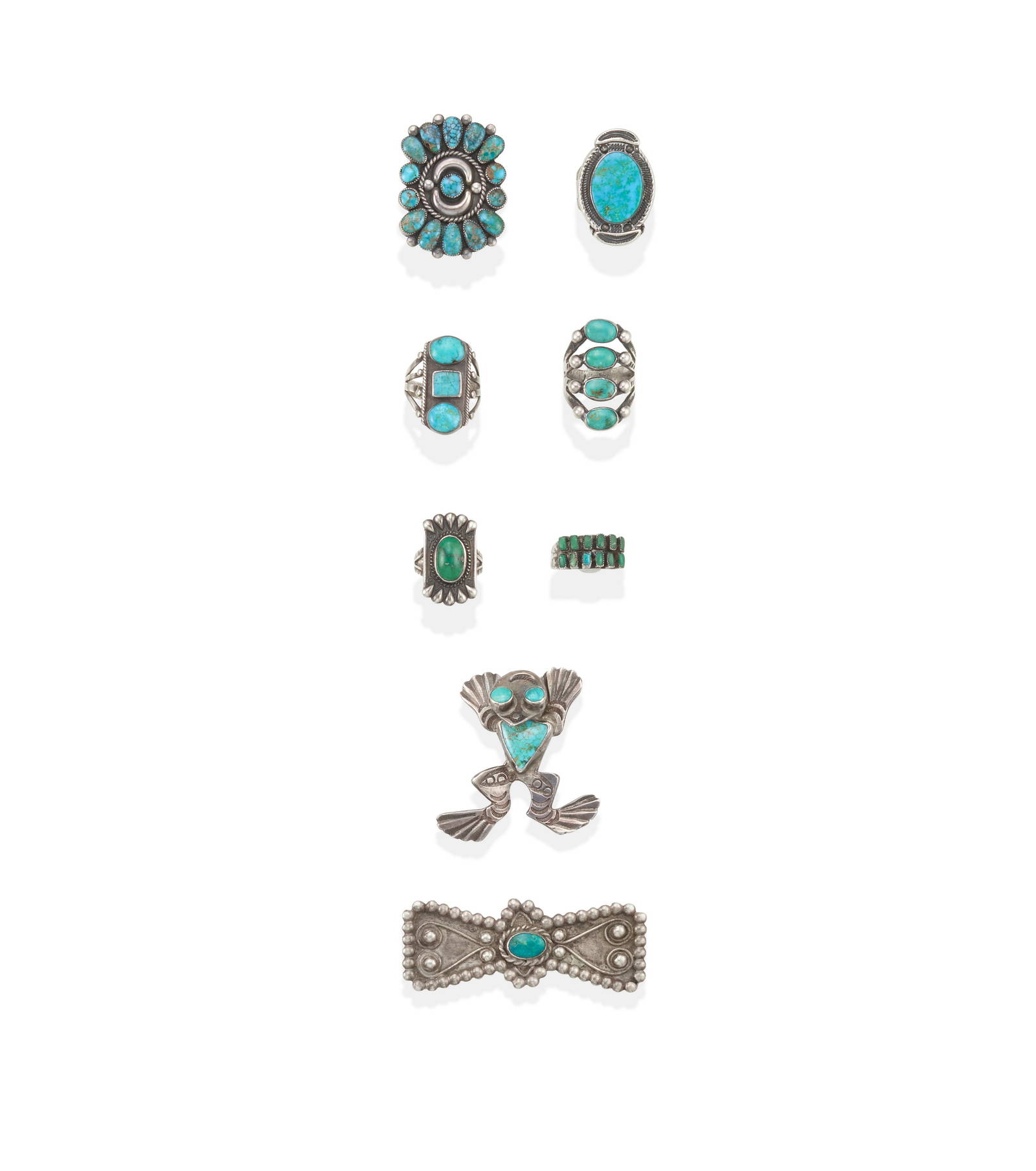 A Group Of Diné (navajo) Or Zuni Pins And Rings Auction