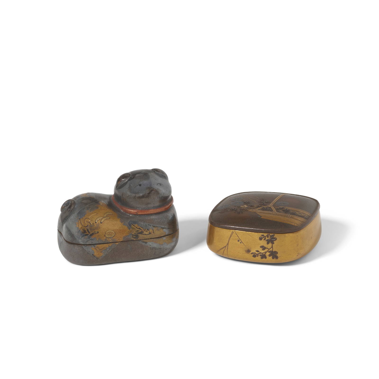 A Group Of Two Hako (box-form) Gilt-lacquer Netsuke Edo Period (1615 ...