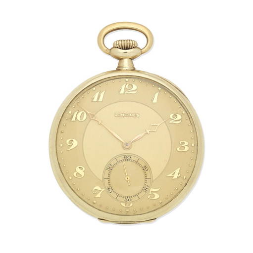Longines. A 14k Gold Keyless Wind Open Face Pocket Watch Circa 1928