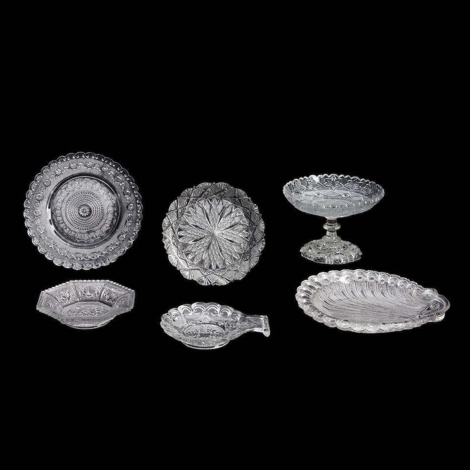 Six Colorless Pressed Glass Table Items, America, 19th Century. Auction