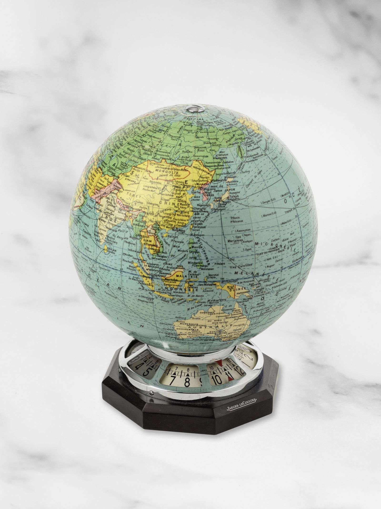 Jaeger-lecoultre. A Rare Luminous Keyless Wind World Globe Desk Clock ...
