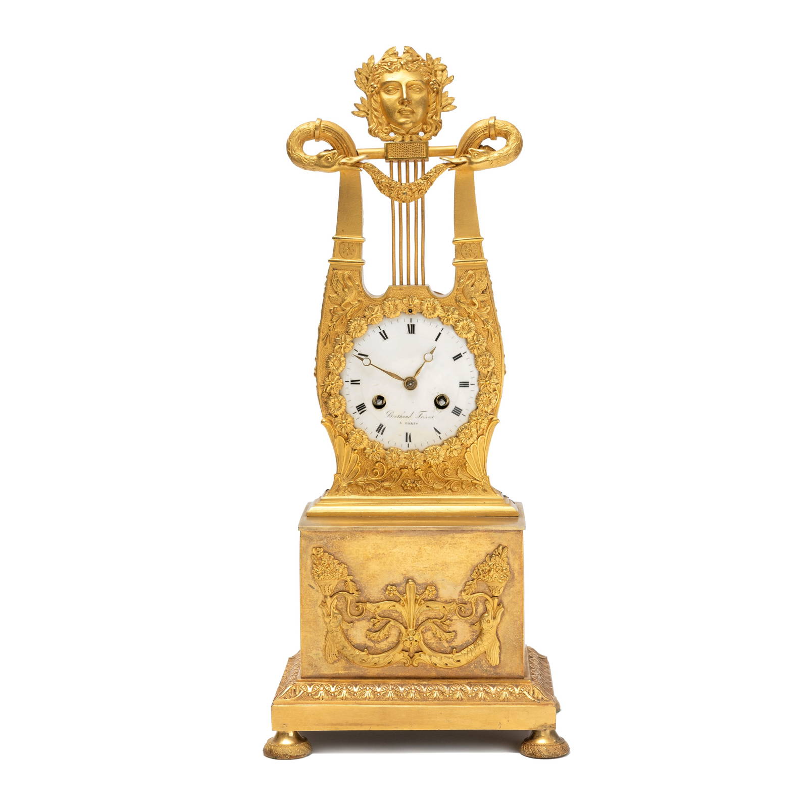 An Early 19th Century French Gilt Bronze Lyre Mantel Clock The Dial ...