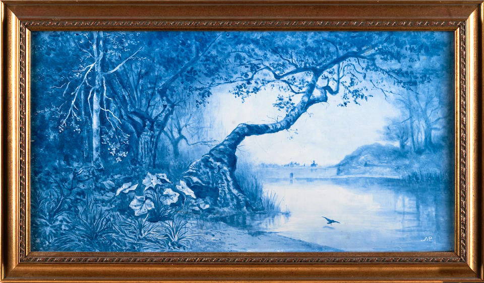 Martin-brey Hand-painted Landscape Tile, Besancon, France. C. 1900 ...