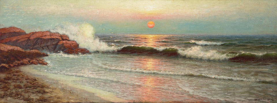 Richard Dey De Ribcowsky (1880-1936) Coastal Sunrise 18 X 47 3/4 In ...