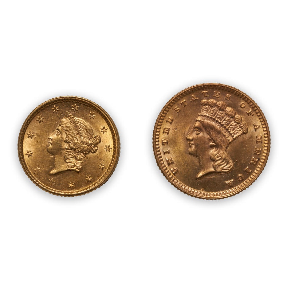United States Two $1 Gold Coins. Auction